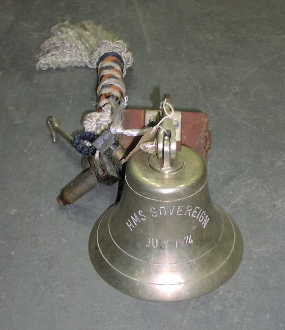 Bonhams : A small ship's bell, HMS 'Sovereign' S108 1974 8in(20cm)diam.