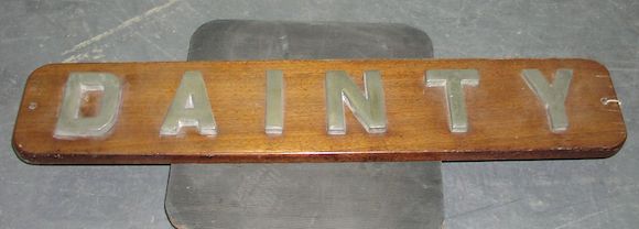 Bonhams : A ship's name board, HMS 'Dainty' D108 1950 42in(107cm)long.