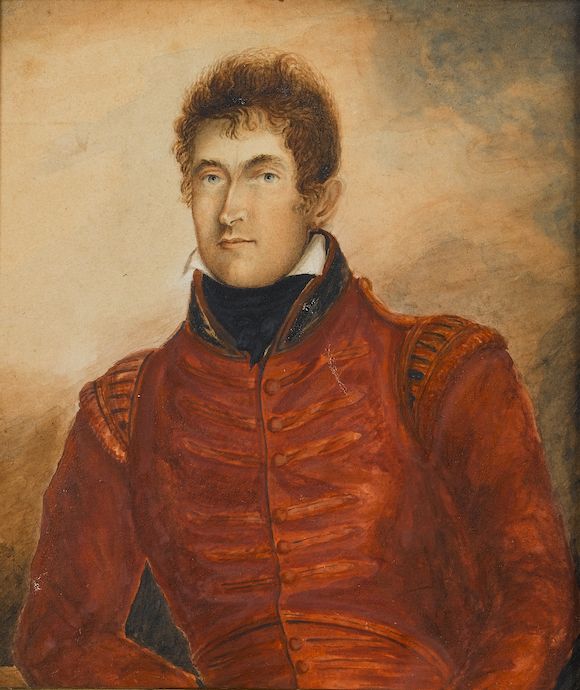 Bonhams : English School, circa 1815 An Officer, wearing red coat with ...