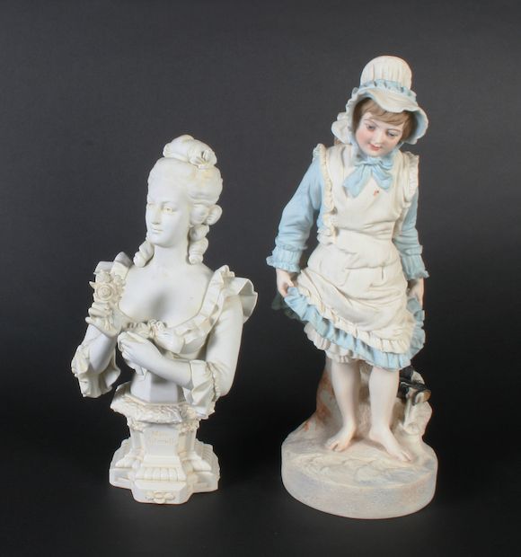 Bonhams : A continental biscuit porcelain bust of Marie Antoinette and ...