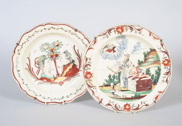 Bonhams : A Herculaneum Dutch decorated creamware plate and another ...