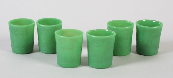 Bonhams : A set of six Chinese green glass beakers Late 19th Century