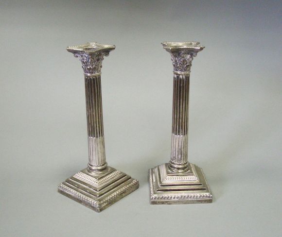 Bonhams : A pair of silver Corinthian column candlesticks, by William ...