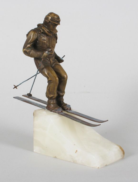 Bonhams : A bronze figure of a male skier in motion