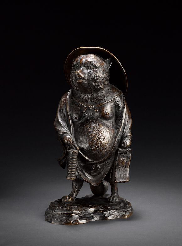 Bonhams : A bronze okimono of a Tanuki Bear Meiji/Taisho Period