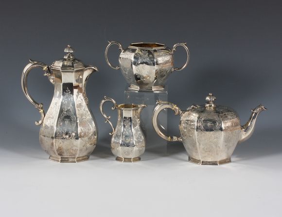 Bonhams : A Victorian silver four piece tea set Possibly by John Tapley ...