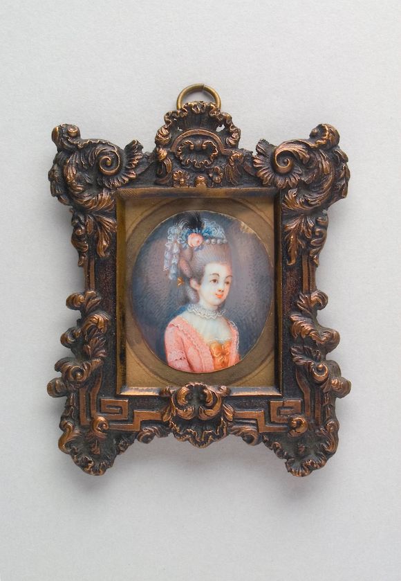 Bonhams : French School, circa 1775 A Lady, wearing pink dress with ...
