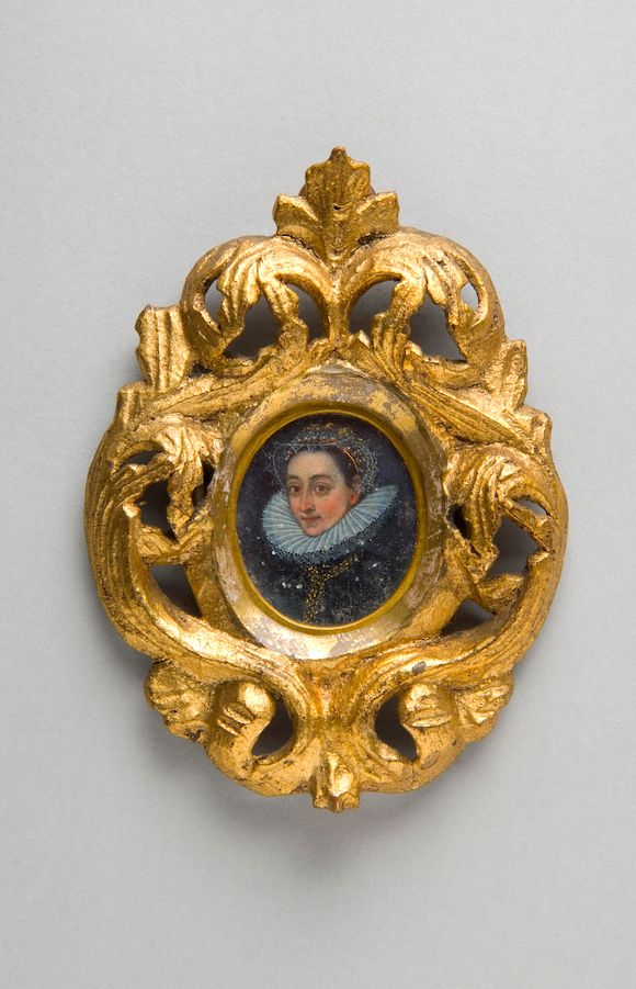 Bonhams : 16th Century A Lady, wearing white ruff and black dress, gold ...