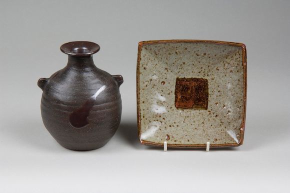 Bonhams : Janet Leach a Vase and a Dish Height of vase 14cm (5 1/2in.)