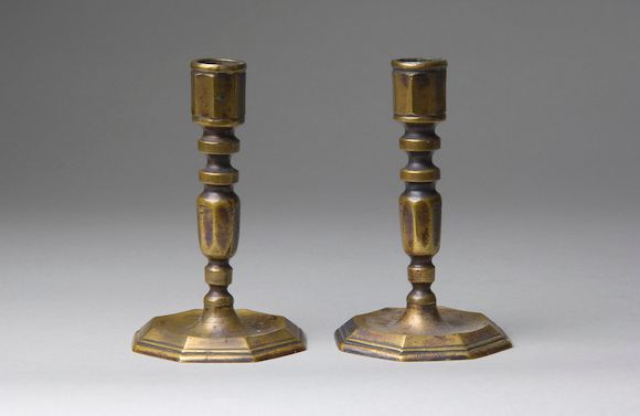 Bonhams : A pair of French 18th Century brass candlesticks