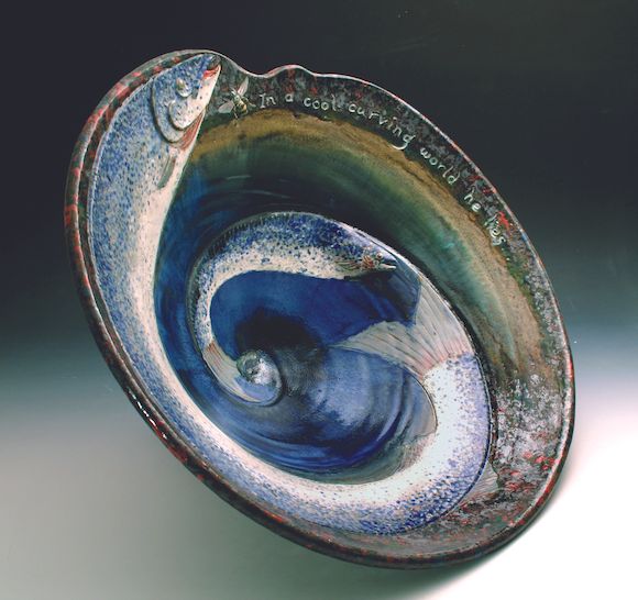 Bonhams : Roger Cockram 'Rising Salmon' A Large Stoneware Bowl, 2007