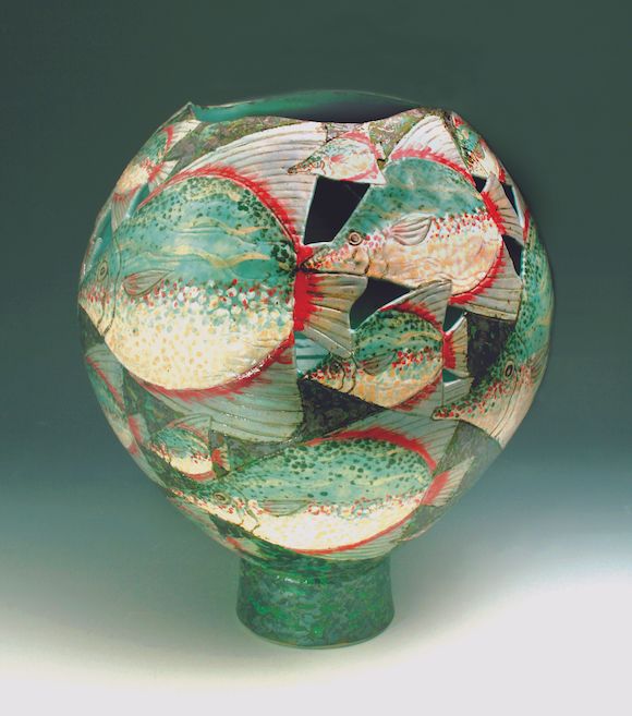 Bonhams : Roger Cockram 'Shoal of Fish' A Large Stoneware Rounded ...