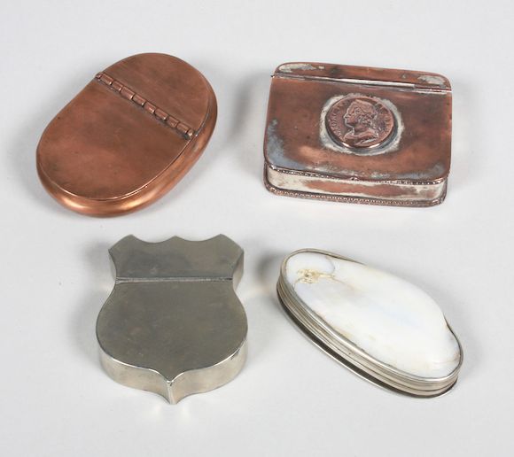 Bonhams : A group of four various plated metal snuff boxes, most 19th ...