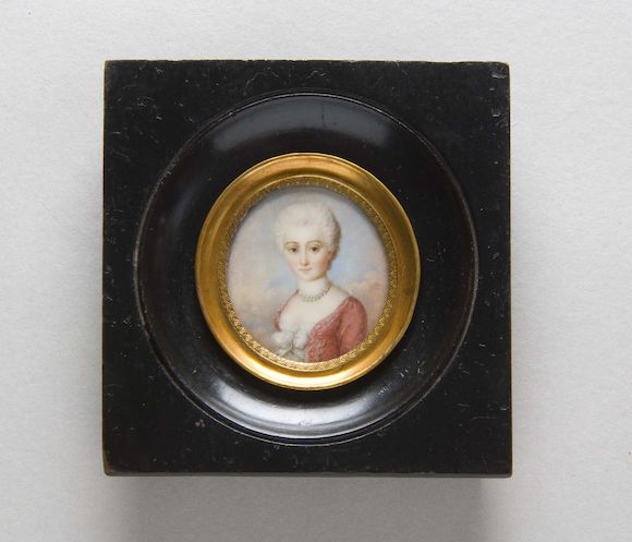 Bonhams : French School, circa 1775 A Lady, wearing pink dress over ...