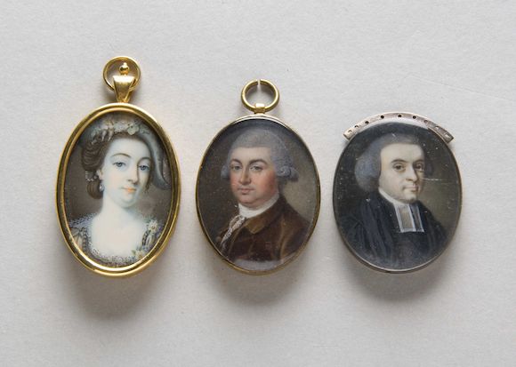 Bonhams : English School, circa 1775 Three portrait miniatures: a Lady ...