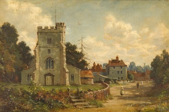 Bonhams : J. Elliot (British, 19th Century) Village church