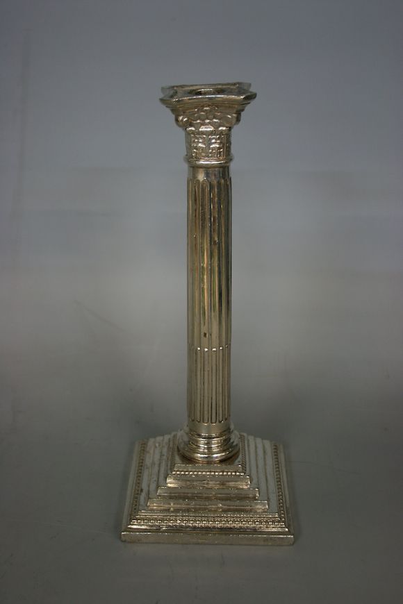 Bonhams : A set of seven silver plated Corinthian column candlesticks