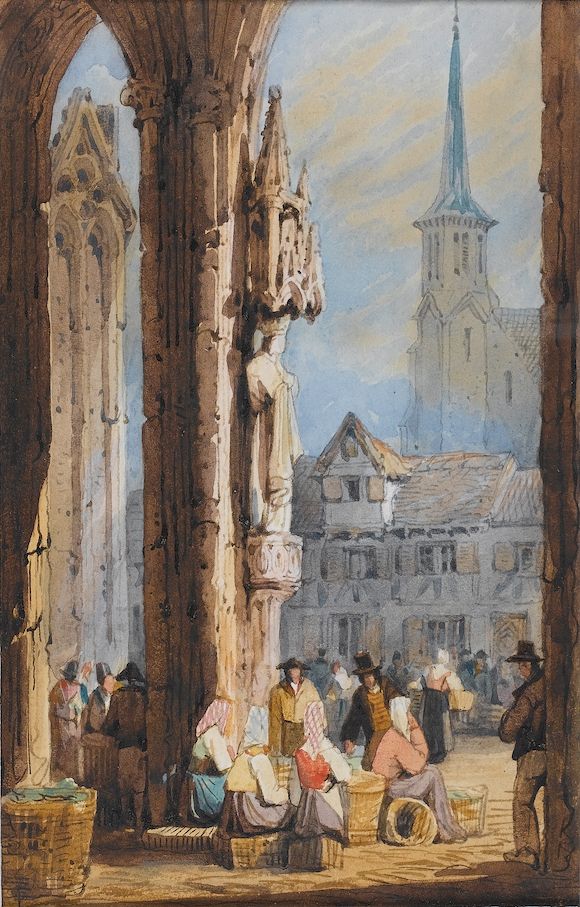 Bonhams : Samuel Prout, FSA, OWS (British, 1783-1852) Figures in a town ...