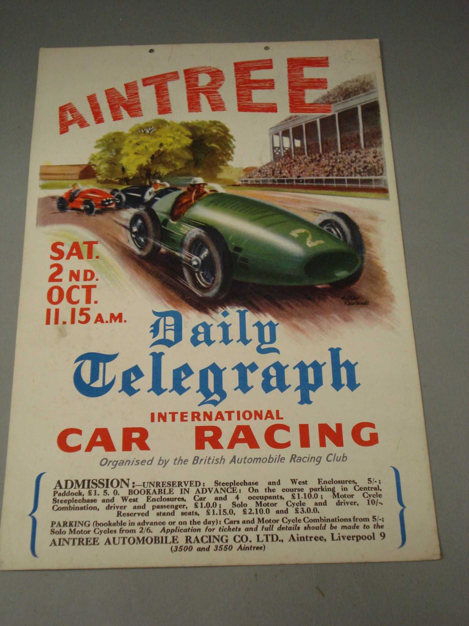 Bonhams Cars : An Aintree International Car Racing display card for ...