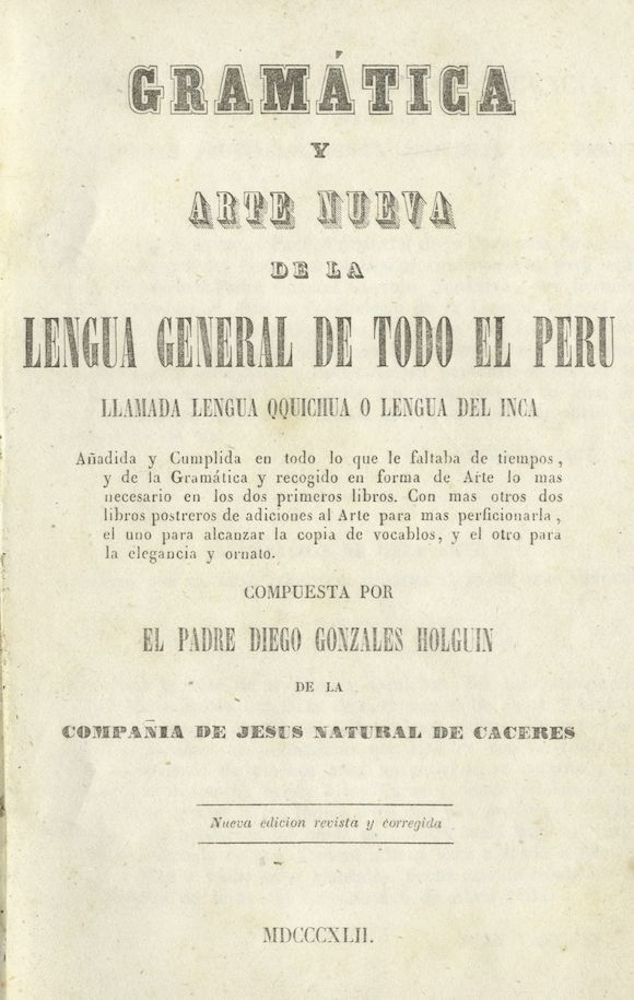 Bonhams : QUECHUA TSCHUDI (JOHANN JACOB) Die Kechua-Sprache, 2 parts in ...