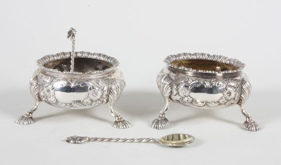 Bonhams : A pair of Victorian silver salts with salt spoons By John ...