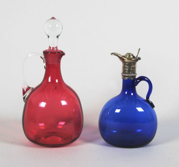 Bonhams : A late Victorian pale cranberry glass claret type jug