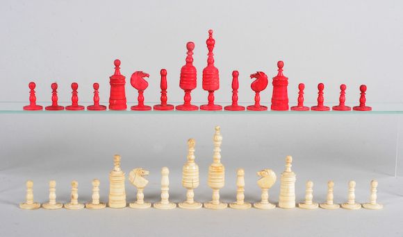 Bonhams : A mid-19th century English playing bone chess set