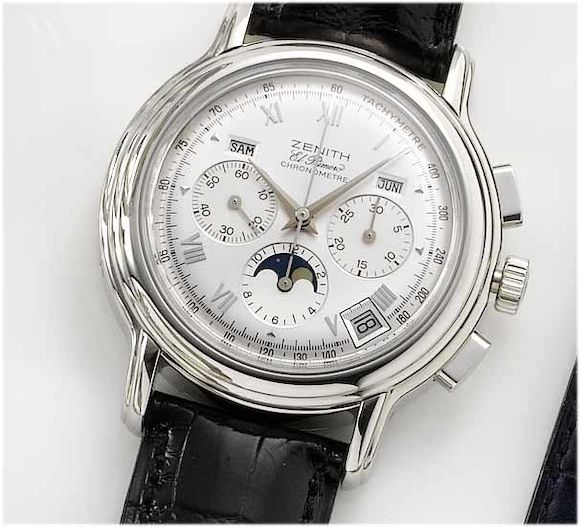 Bonhams : Zenith. A stainless steel calendar chronograph wristwatch ...