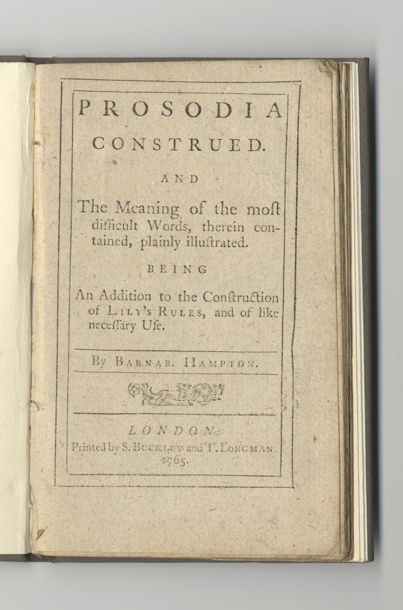 Bonhams : HAMPTON (BARNABAS) Prosodia Construed and the Meaning of the ...