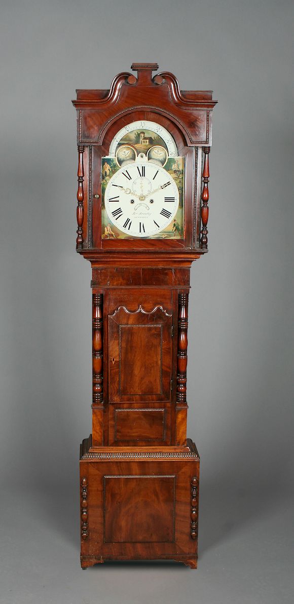 Bonhams : A William IV mahogany-cased 8-day painted dial longcase clock with moon phase James ...