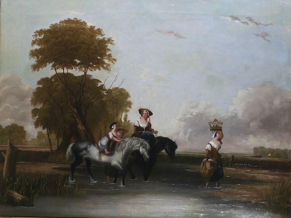 Bonhams : After Sir Augustus Wall Calcott Figures crossing a river with ...