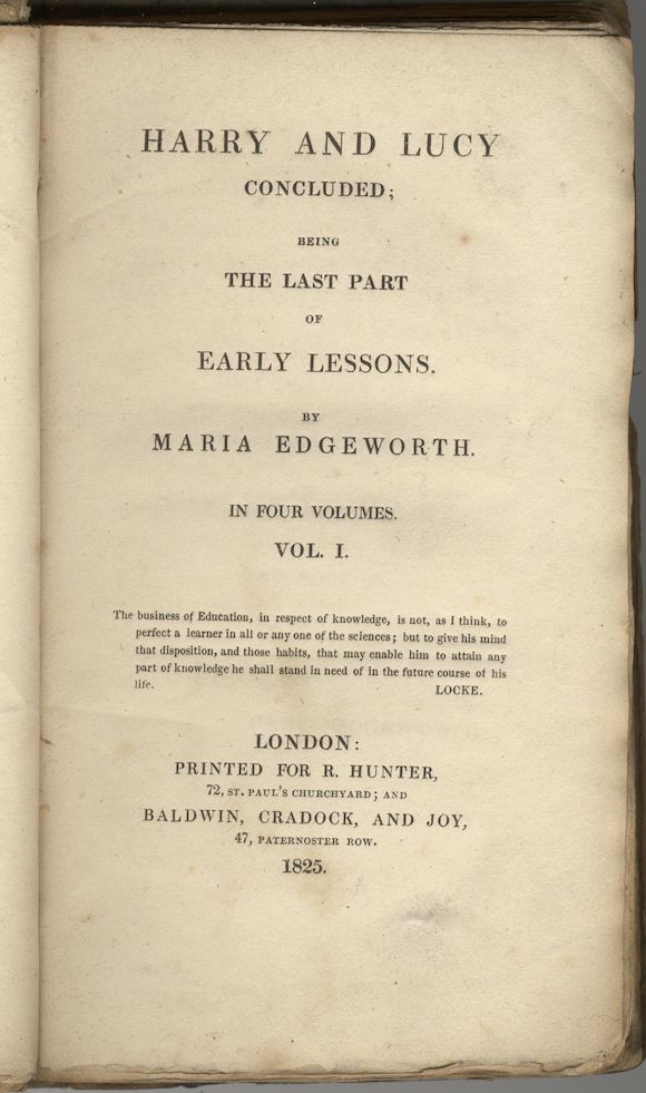 Bonhams : EDGEWORTH (MARIA) Harry and Lucy Concluded; being the Last ...