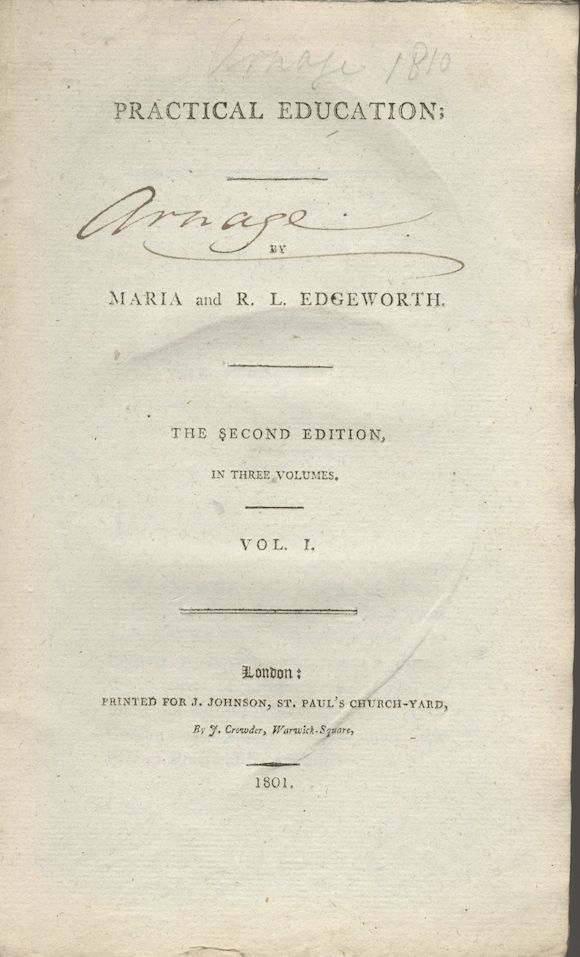 Bonhams : EDGEWORTH (MARIA and RICHARD LOVELL) Practical Education, 3 vol.