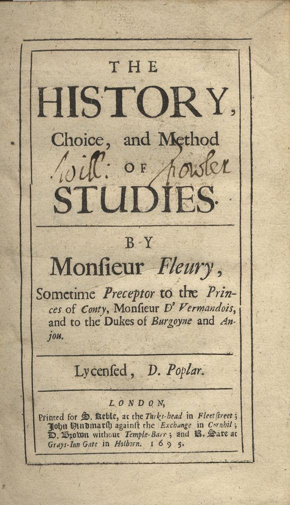 Bonhams : FLEURY (CLAUDE) The History, Choice and Method of Studies