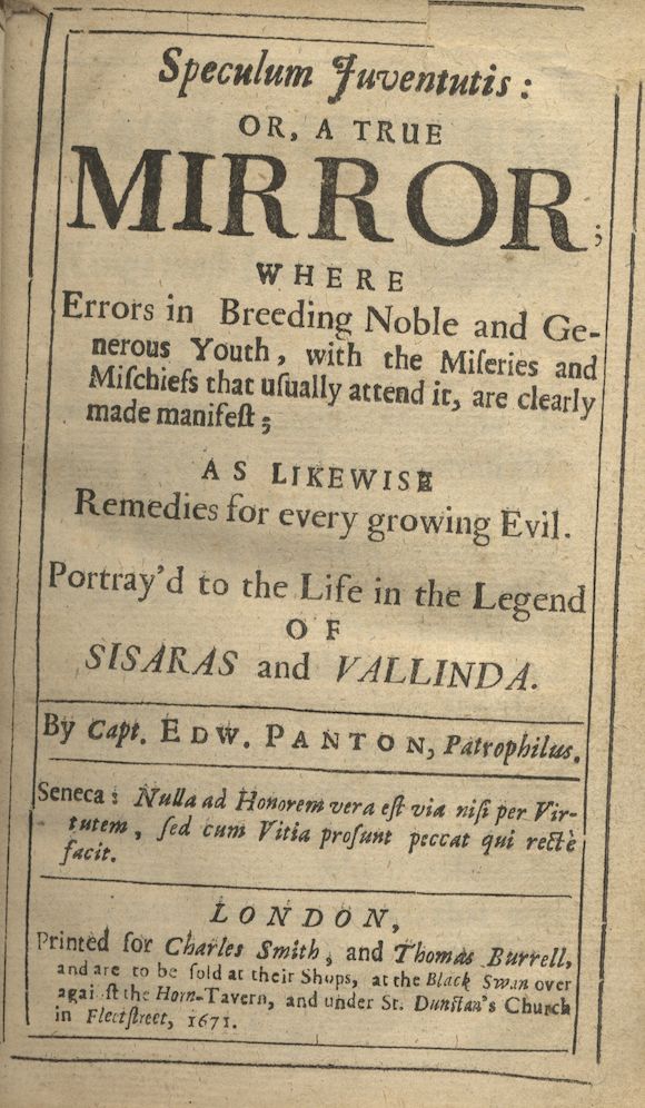Bonhams : PANTON (EDWARD) Speculum juventutis or, a True Mirror, where ...