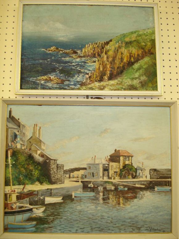 Bonhams : Jas. R. Richardson, an oil on canvas, study of Lands End ...