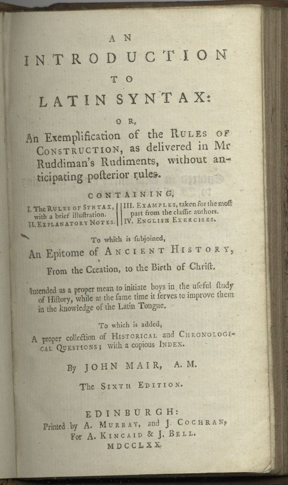 Bonhams : MAIR (JOHN) An Introduction to Latin Syntax: An ...