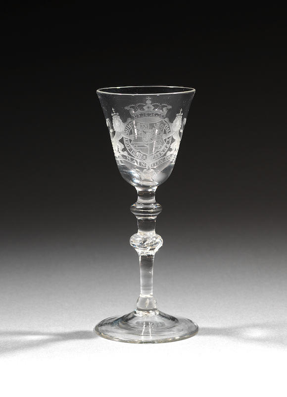 Bonhams A Dutch Engraved Royal Armorial Light Baluster Wine Glass