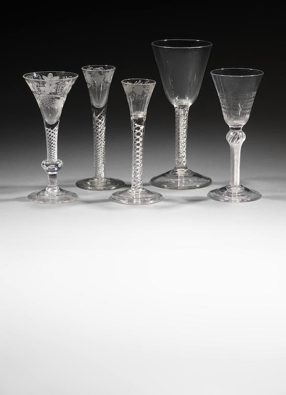 Bonhams An Engraved Composite Stem Wine Glass Circa 1750