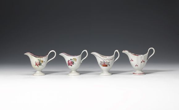 Bonhams : Two New Hall milk jugs and a teapot and a cover circa 1782-88