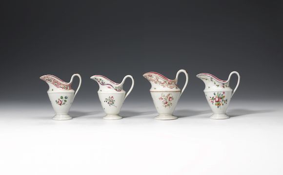 Bonhams : Four New Hall milk jugs circa 1790-1800