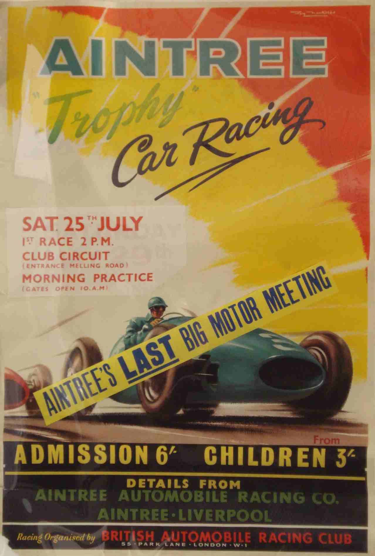 Bonhams Cars : A Poster for the Aintree Trophy car race,