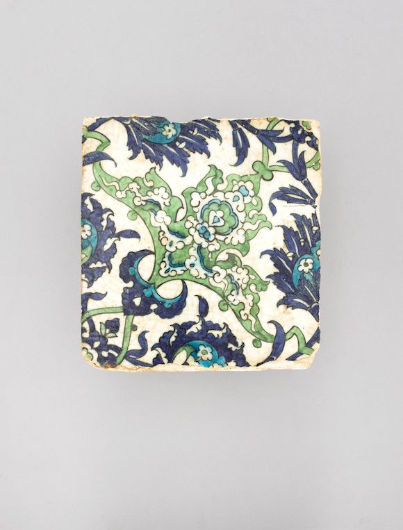 Bonhams : A Damascus underglazed painted pottery Tile Syria, 16th Century
