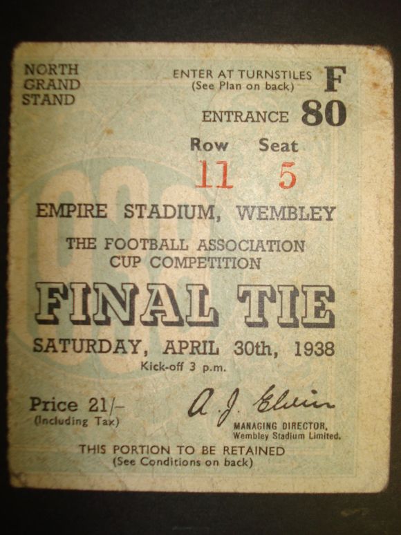 Bonhams : 1938 F.A. Cup Final ticket