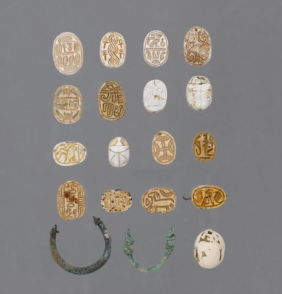 Bonhams : Sixteen Egyptian steatite and faience scarabs and two ...