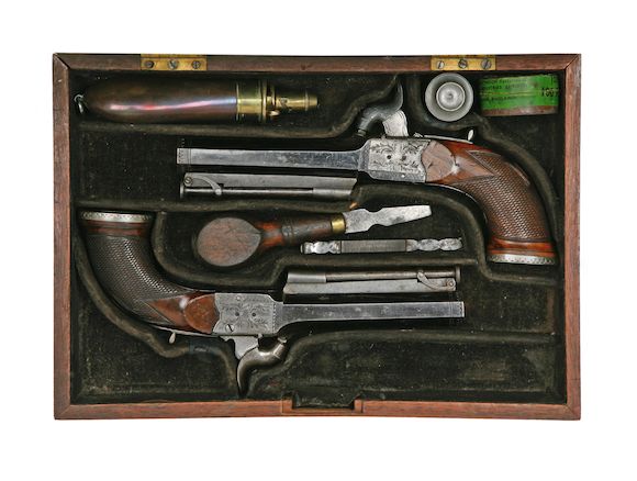 Bonhams : A Cased Pair Of 50-Bore Percussion Box-Lock Pistols