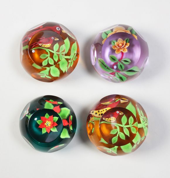 Bonhams : Four Caithness facetted small paperweights