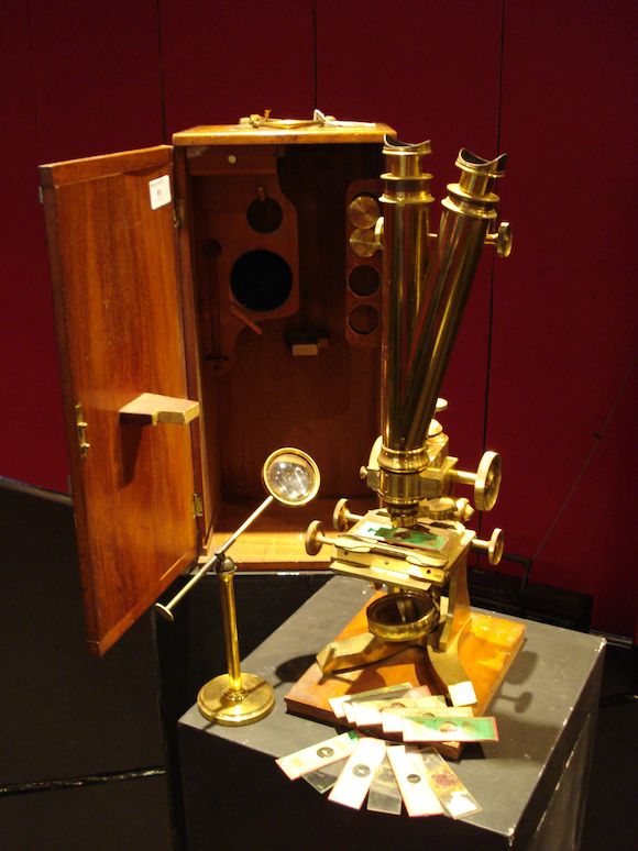 Bonhams : A Charles Collins brass binocular compound microscope ...