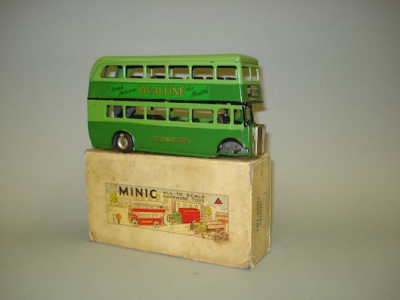 Bonhams : Minic (pre-war) 61M green double decker bus