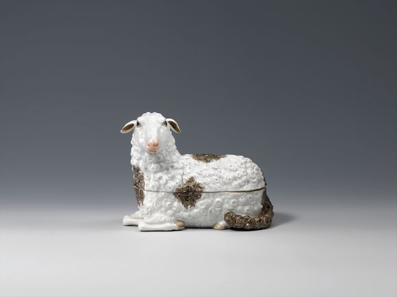 Bonhams : A Meissen box and cover modelled as a recumbent sheep circa 1747
